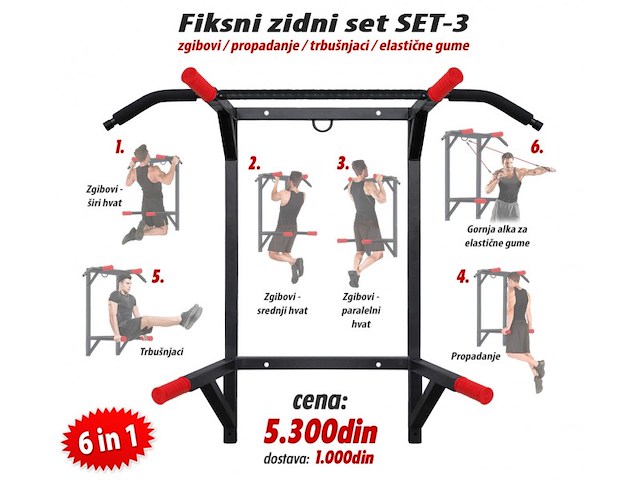 Set 3 propadanje trbušnjaci zgibovi elastične gume