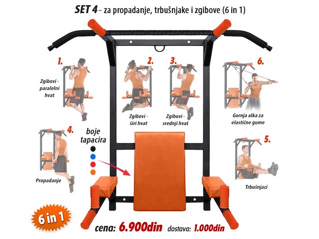 Set 4 propadanje trbušnjaci zgibovi elastične gume