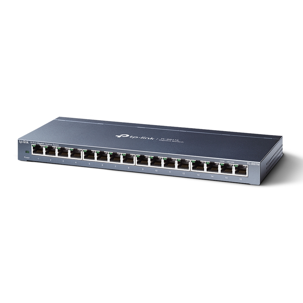 TP-Link TL-SG116 16-port Gigabit 10/100/1000Mb/s desktop svič, metalno kućište, 802.3x flow control, 10K jumbo frame, auto-uplink every port, energy-saving