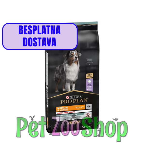 PRO PLAN Dog Medium&Large Adult Sensitive Digestion GRAIN FREE,Ćuretina