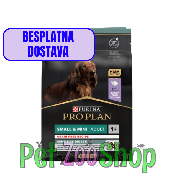 PRO PLAN Dog Small&Mini Adult Sensitive Digestion GRAIN FREE, Ćuretina