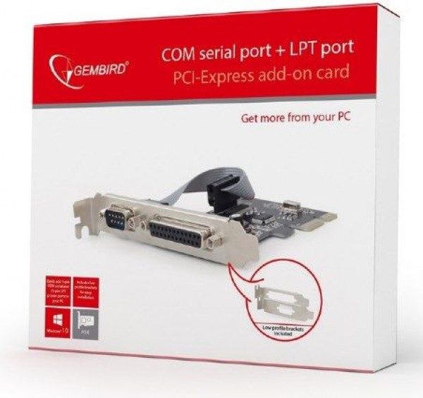 GEMBIRD PEX-COMLPT-01 COM serial port+LPT port PCI-Express add-on card, +extra low-profile bracket