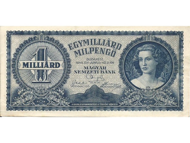 Madjarska 1 milliard milpengo 1946.