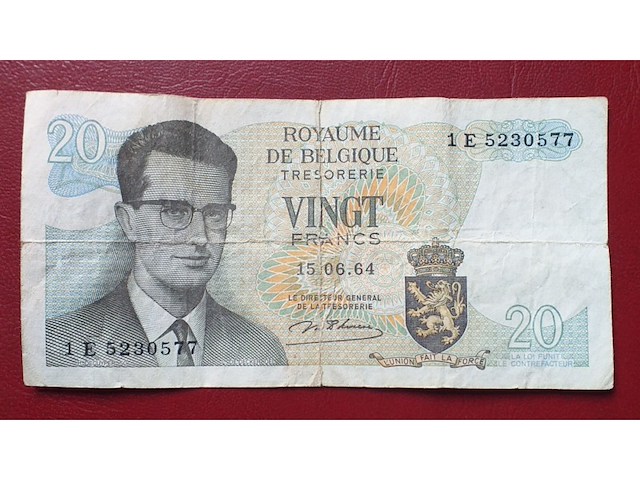 Belgija 20 FRANCS 1964