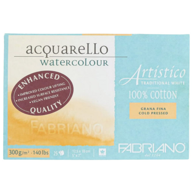 Blok Watercolour Artistico traditional white 12,5x18cm 25L 300g (cold pressed/grana fina) Fabriano 19011218