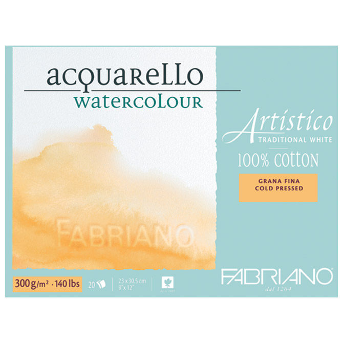 Blok Watercolour Artistico traditional white 23x30,5cm 20L 300g (cold pressed/grana fina) Fabriano 19012330