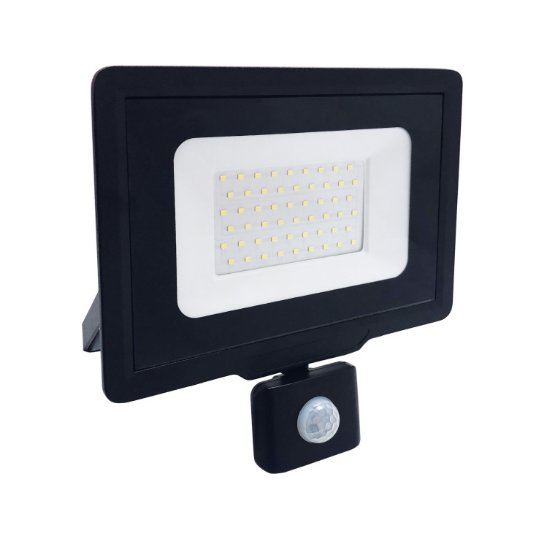 Prosto LED reflektor sa PIR senzorom, 50W, 6500K, crni