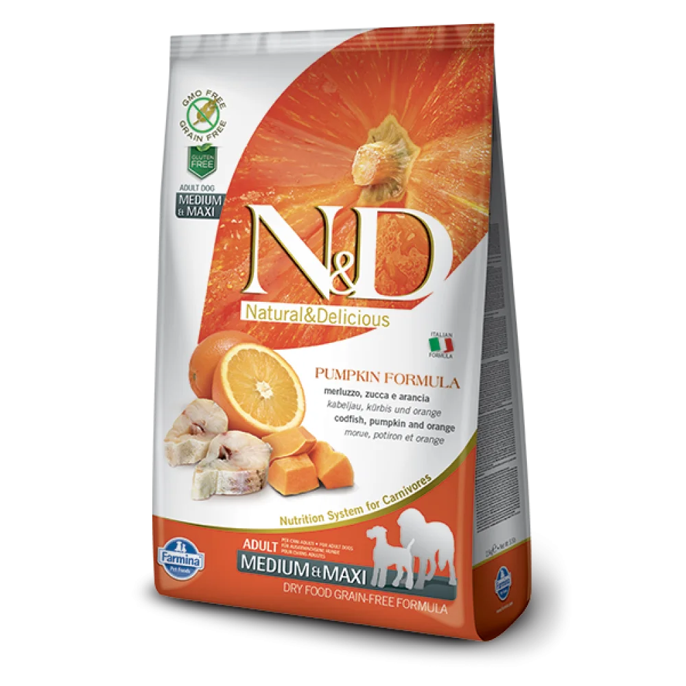 N&D Bundeva hrana za pse - Bakalar i narandža (Adult, Medium & Maxi) 2.5kg