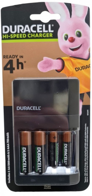 Duracell CEF14 punjac + punjive baterije 2xAA NiMH 1300mAH+ 2xAAA 750mAh( Hi speed 4h, auto-OFF)