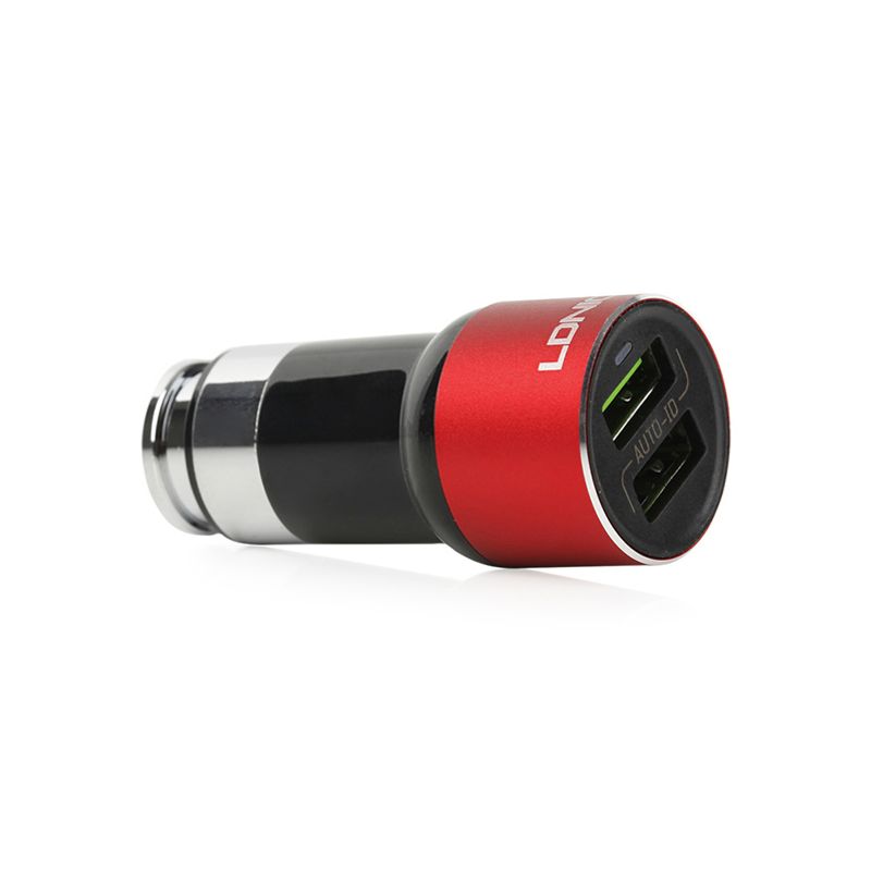 Auto punjac LDNIO C303 dual USB 3.6A sa iPhone lightning kablom crveni