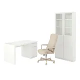 Kombin. radnog stola i odlaganja, i roto-stolica bela/bež