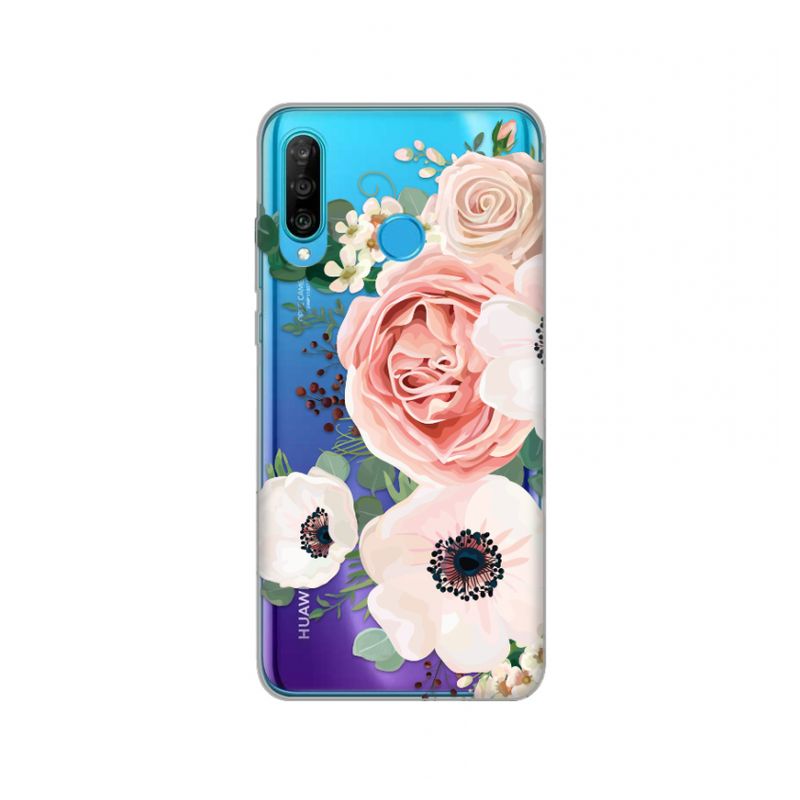 Maskica Silikonska Print Skin za Huawei P30 Lite Luxury Pink Flowers
