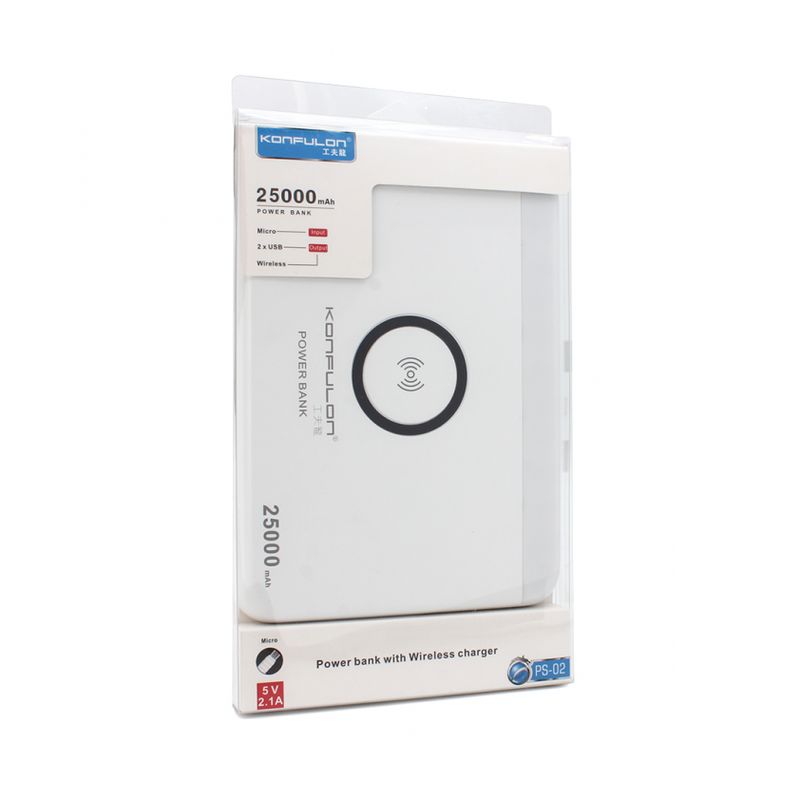 Wireless punjac back up baterija KONFULON PS02 dual USB 25000 mAh bela