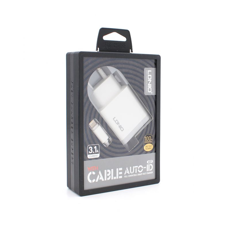 Kucni punjac LDNIO A321 3.1A dual USB sa lightning kablom beli
