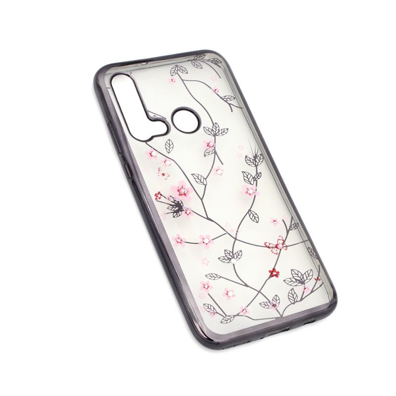 Maskica Pink Flower za Huawei P20 Lite 2019 crna