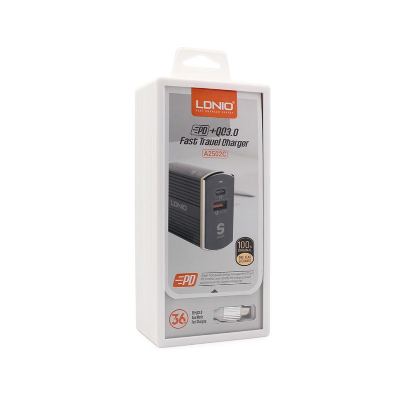 Kucni punjac LDNIO A2502C Quick Charge 3.0 PD+USB 5V 3A sa micro USB kablom crni