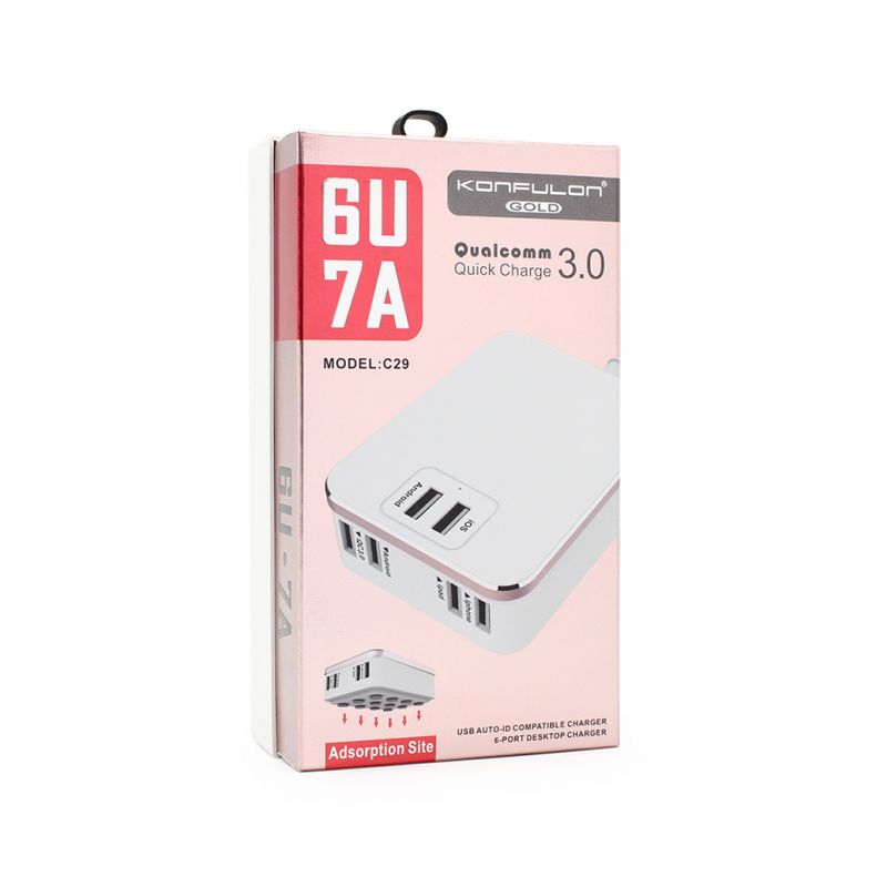 Kucni punjac KONFULON C29 QC 3.0 6xUSB 5V 7A beli