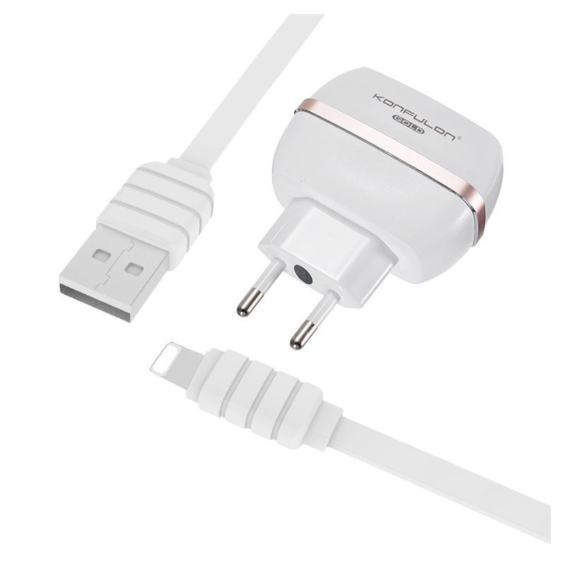 Kucni punjac KONFULON C23+S32A 2xUSB 5V 2.4A sa iPhone lightning kablom beli