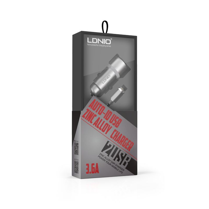 Auto punjac LDNIO C302 dual USB 3.6A sa iPhone lightning kablom srebrni