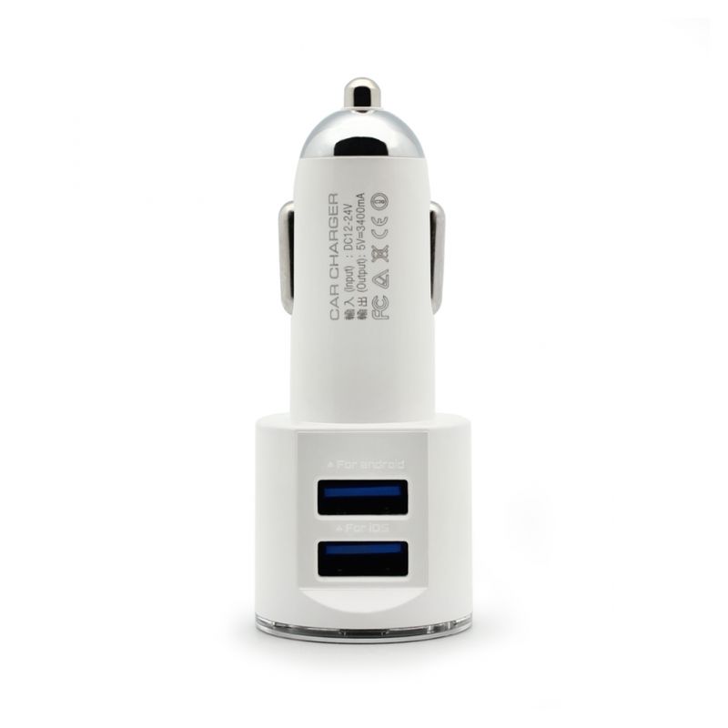 Auto punjac LDNIO DL-C29 dual USB 3.4A sa micro USB kablom beli