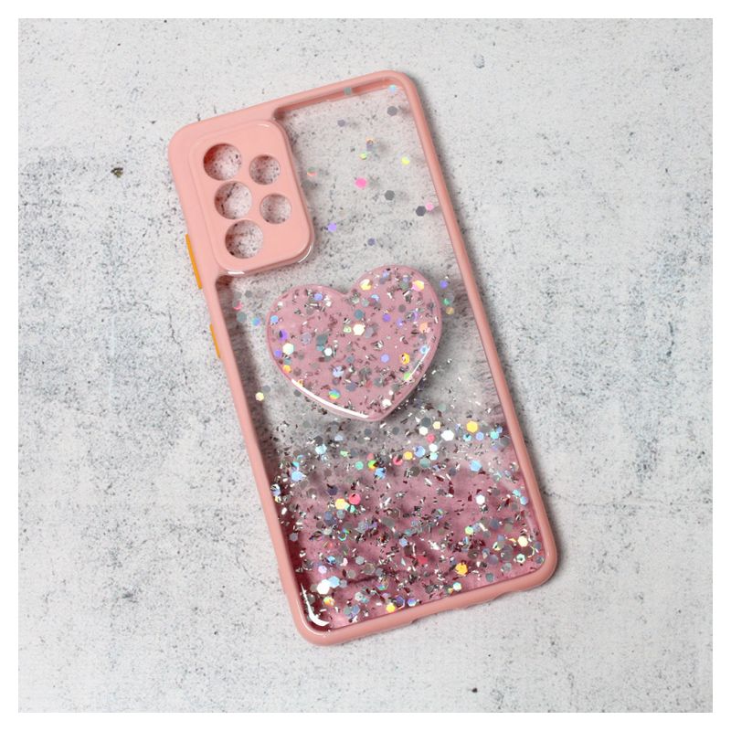 Maskica Glitter Heart za Samsung A525F/A526B/A528B Galaxy A52 4G/A52 5G/A52s 5G roze