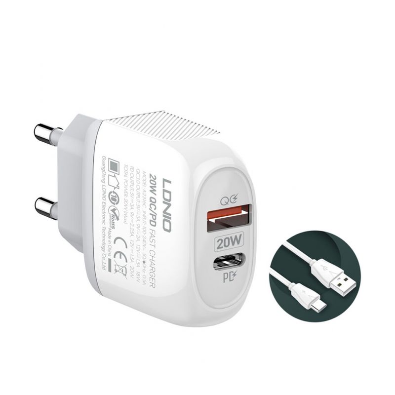 Kucni punjac LDNIO A2316C PD Quick Charge 3.0 sa Type C kablom