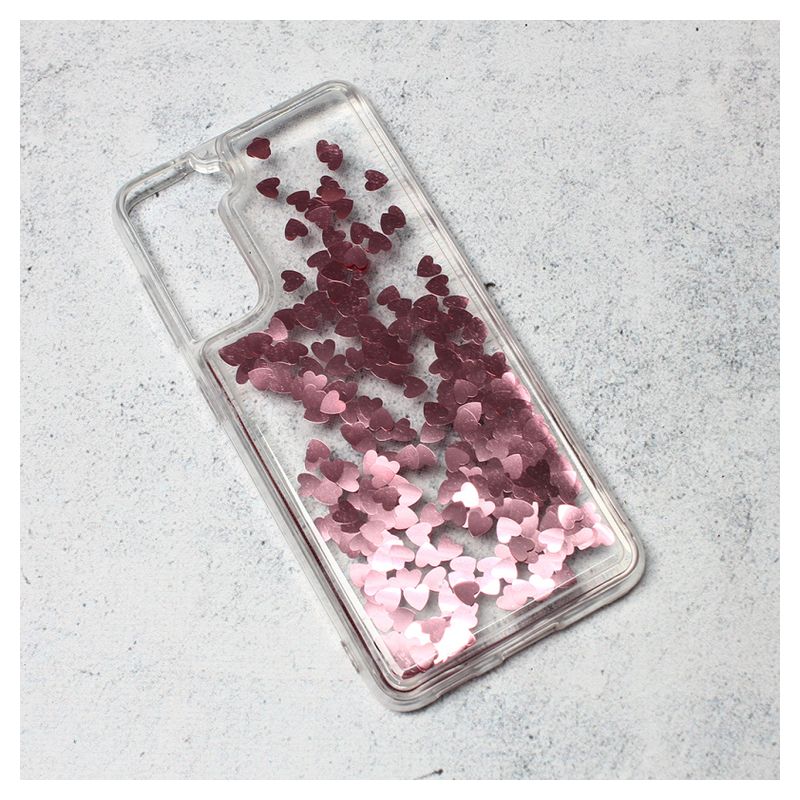 Maskica Liquid Heart za Samsung G991B Galaxy S21 roze