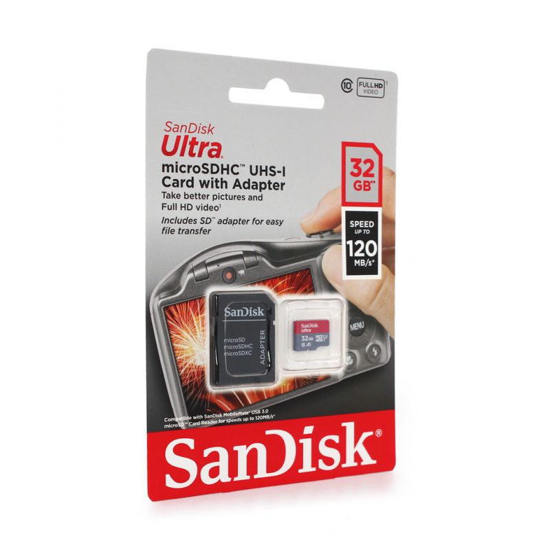 Mem. Kartica SanDisk SDHC 32GB Ultra Mic.120MB/s A1Class10 UHS-I +Adap.