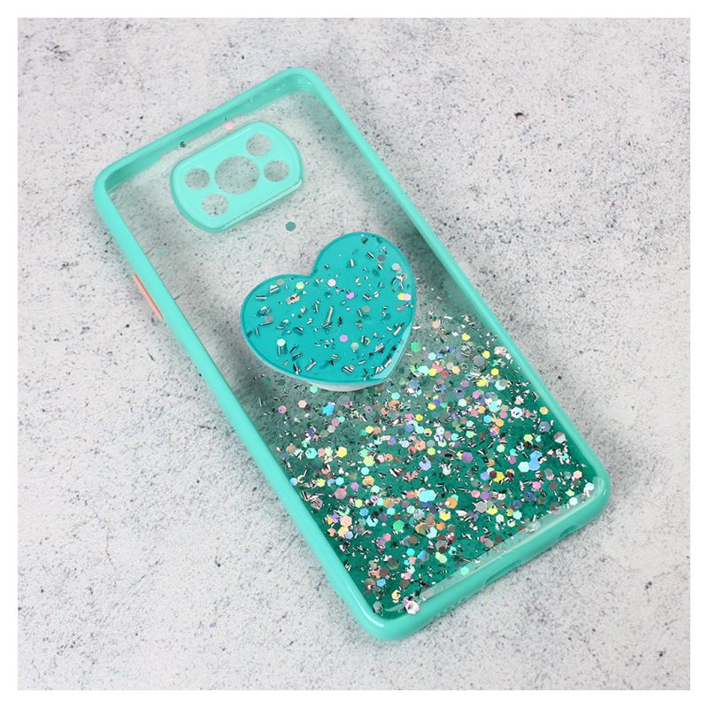 Maskica Glitter Heart za Xiaomi Poco X3/X3 NFC zelena