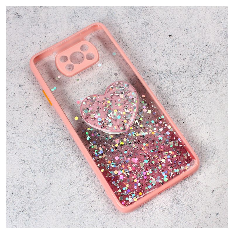 Maskica Glitter Heart za Xiaomi Poco X3/X3 NFC roze