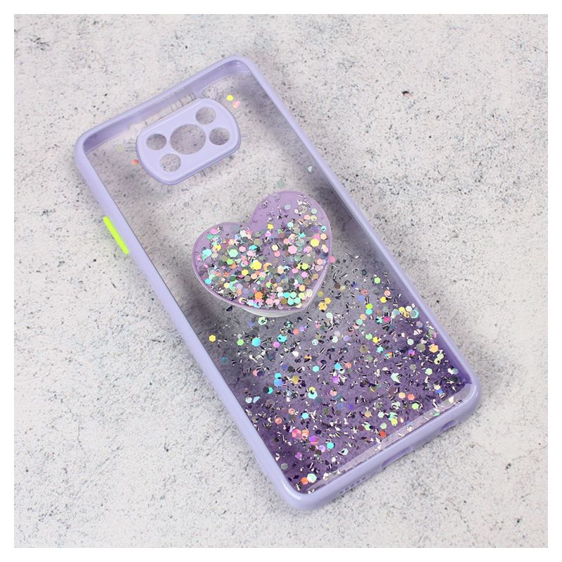Maskica Glitter Heart za Xiaomi Poco X3/X3 NFC ljubicasta