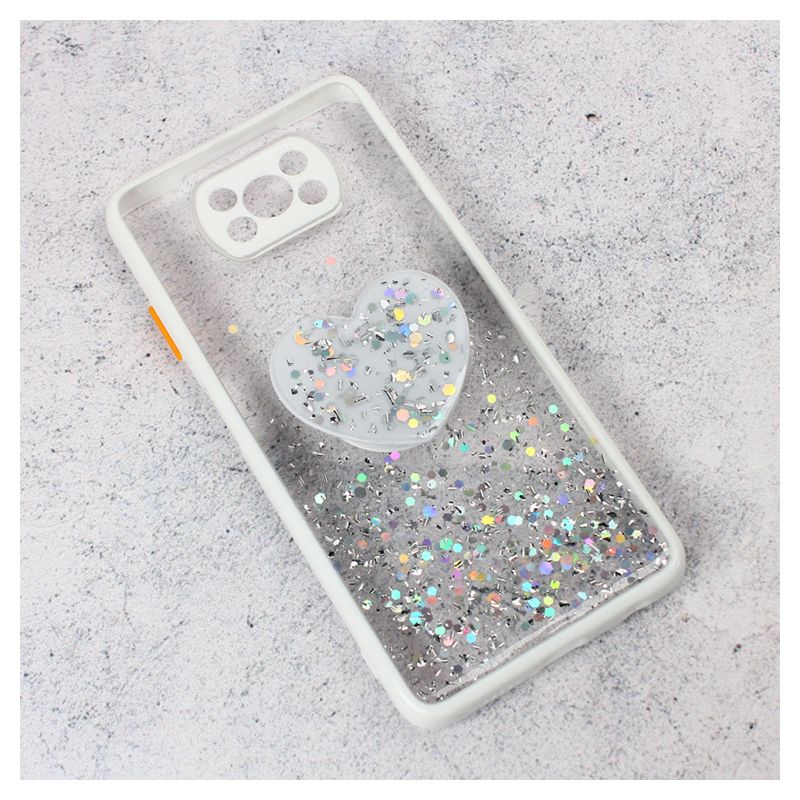 Maskica Glitter Heart za Xiaomi Poco X3/X3 NFC bela