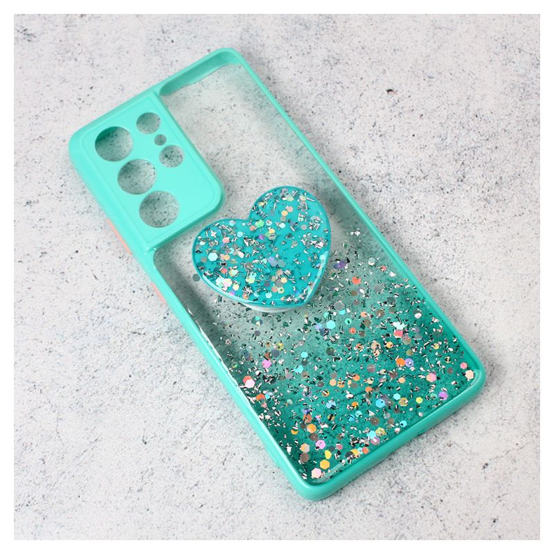 Maskica Glitter Heart za Samsung G998B Galaxy S21 Ultra zelena