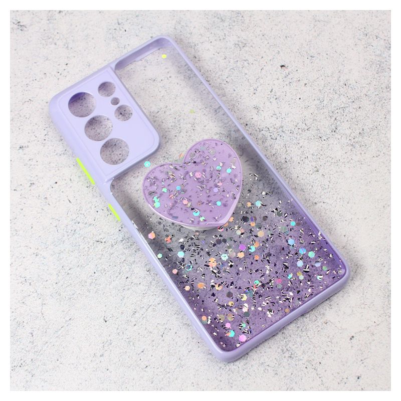 Maskica Glitter Heart za Samsung G998B Galaxy S21 Ultra ljubicasta