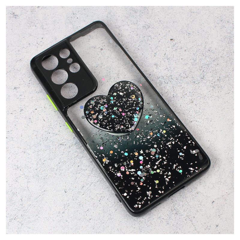 Maskica Glitter Heart za Samsung G998B Galaxy S21 Ultra crna