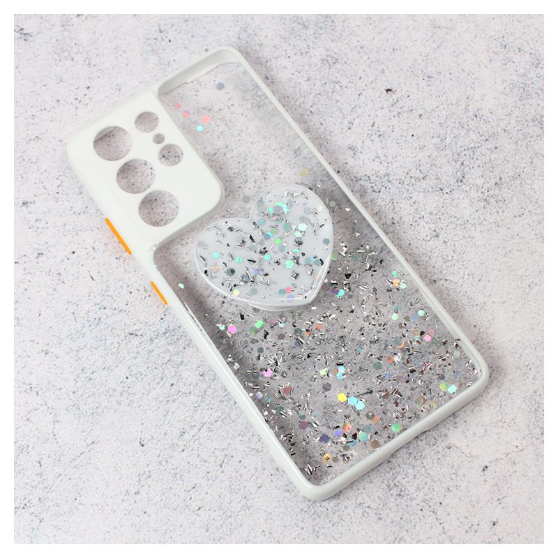 Maskica Glitter Heart za Samsung G998B Galaxy S21 Ultra bela