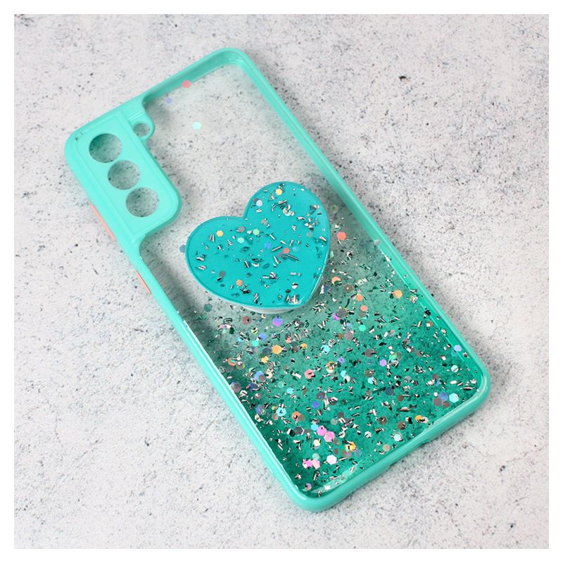 Maskica Glitter Heart za Samsung G996B Galaxy S21 Plus zelena