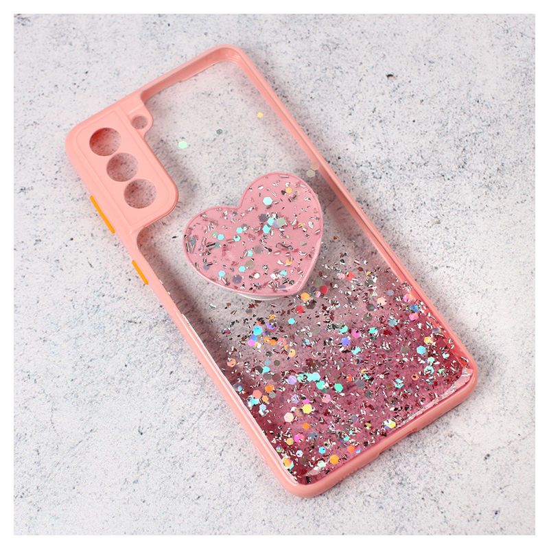 Maskica Glitter Heart za Samsung G996B Galaxy S21 Plus roze