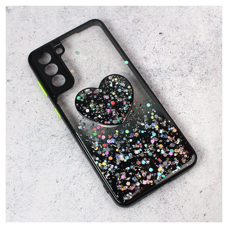 Maskica Glitter Heart za Samsung G996B Galaxy S21 Plus crna