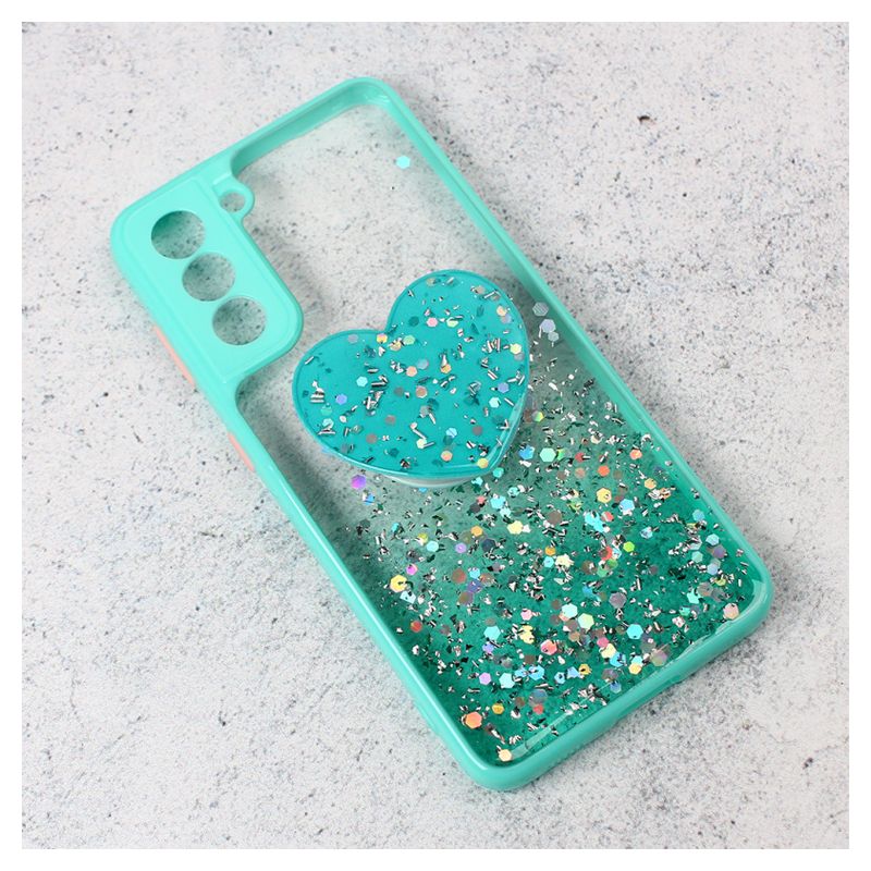 Maskica Glitter Heart za Samsung G991B Galaxy S21 zelena