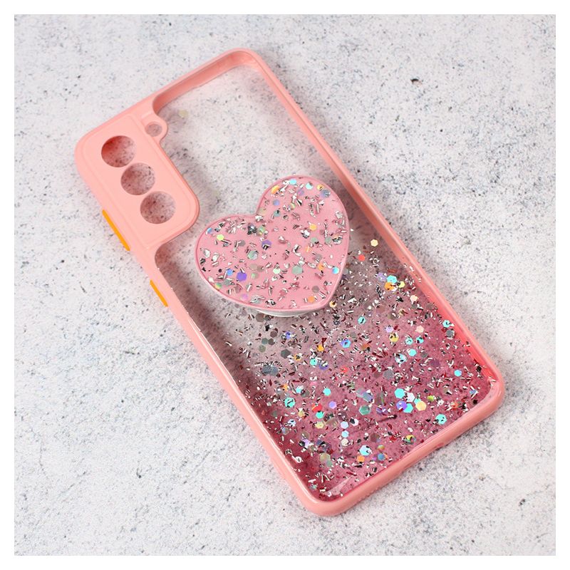 Maskica Glitter Heart za Samsung G991B Galaxy S21 roze