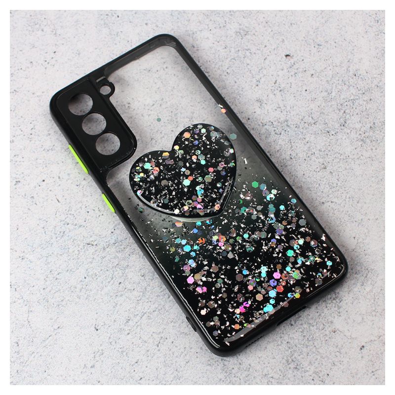 Maskica Glitter Heart za Samsung G991B Galaxy S21 crna