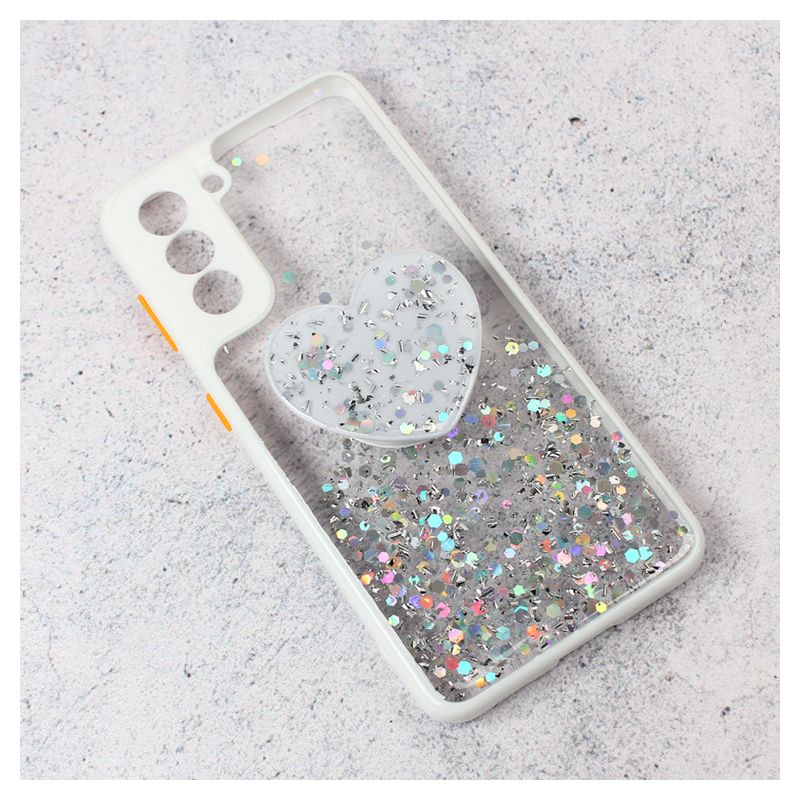 Maskica Glitter Heart za Samsung G991B Galaxy S21 bela