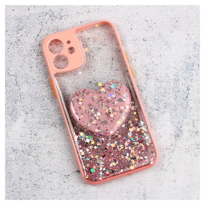 Maskica Glitter Heart za iPhone 12 Mini 5.4 roze