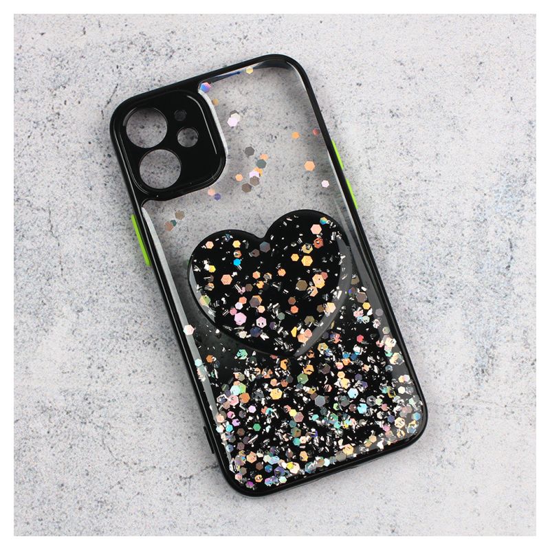Maskica Glitter Heart za iPhone 12 Mini 5.4 crna