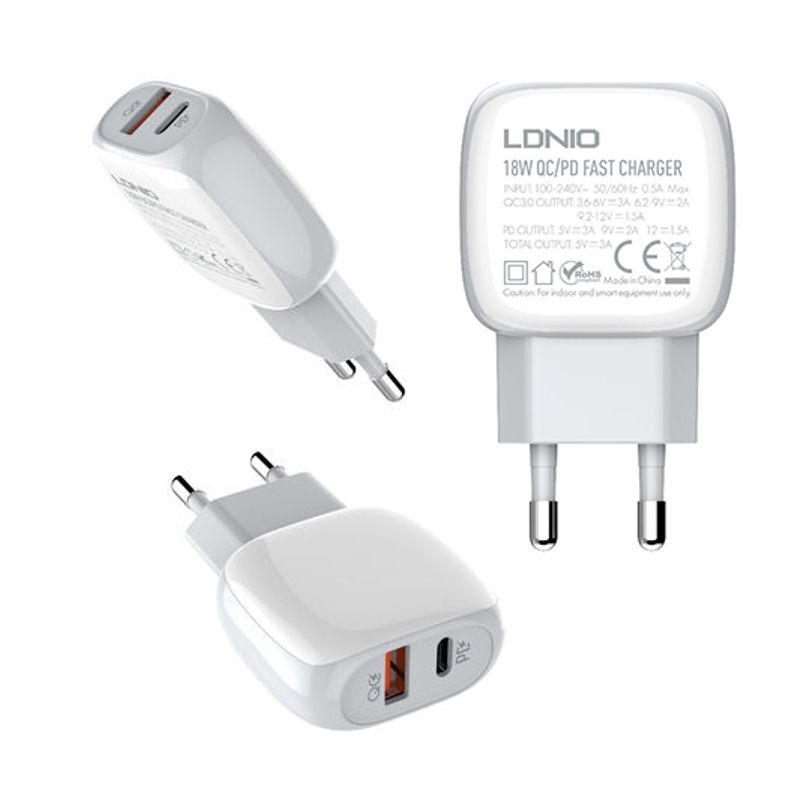 Kucni punjac LDNIO A2313C PD Quick Charge 3.0 sa Type C na iPhone lightning kablom