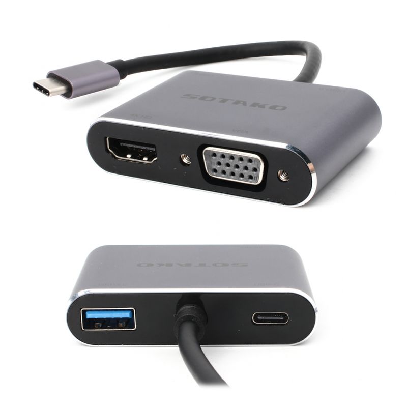 Adapter Type C na HDMI VGA PD USB3.0 SOTAKO ST-C0401 4 u 1 sivi