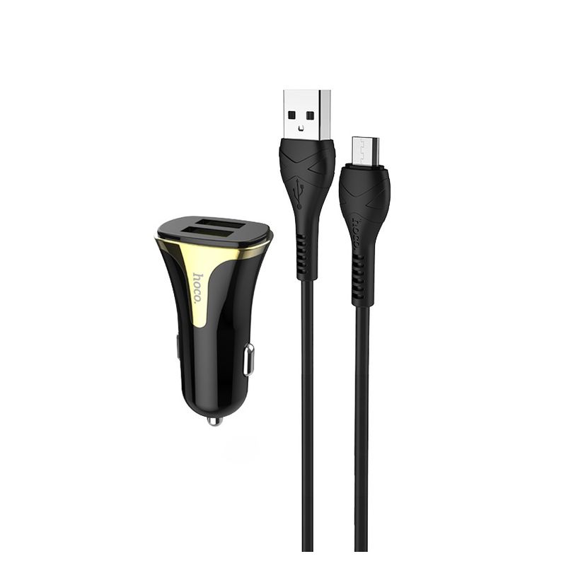 Auto punjac HOCO Z31 QC3.0 2xUSB sa micro USB kablom crni
