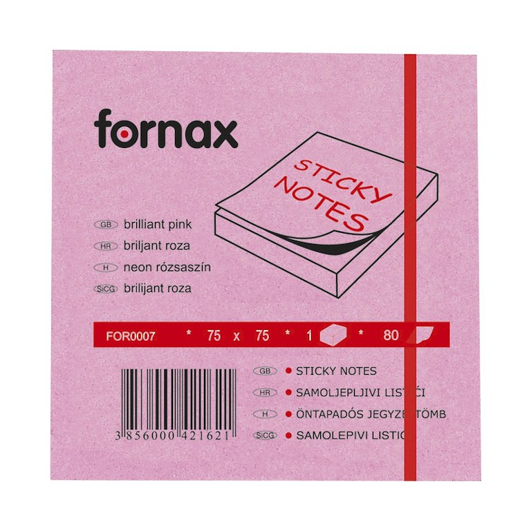 Blok samolepljiv 75x75mm 80L Fornax neon-roze