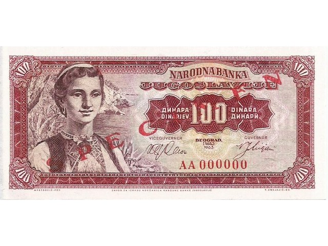 Jugoslavija 100 dinara 1963. UNC SPECIMEN